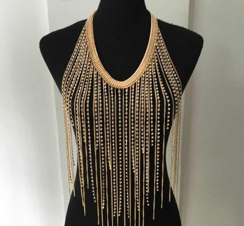 Long Tassel Rhinestone Body Chain Necklace – Elevate Swag