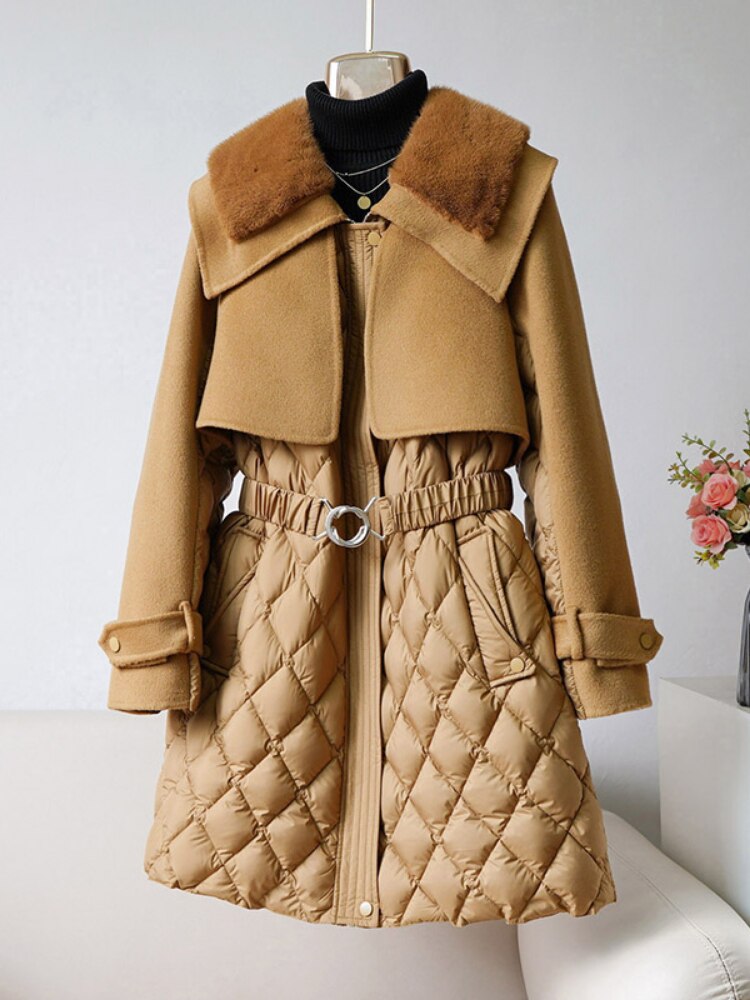 Mink Collar Cashmere Wool Goose Down Long Coats – Elevate Swag
